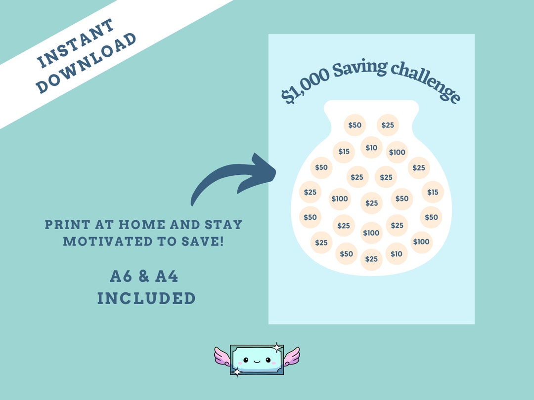 1,000 Dollar Savings Tracker Printable | 1000 Saving Challenge ...