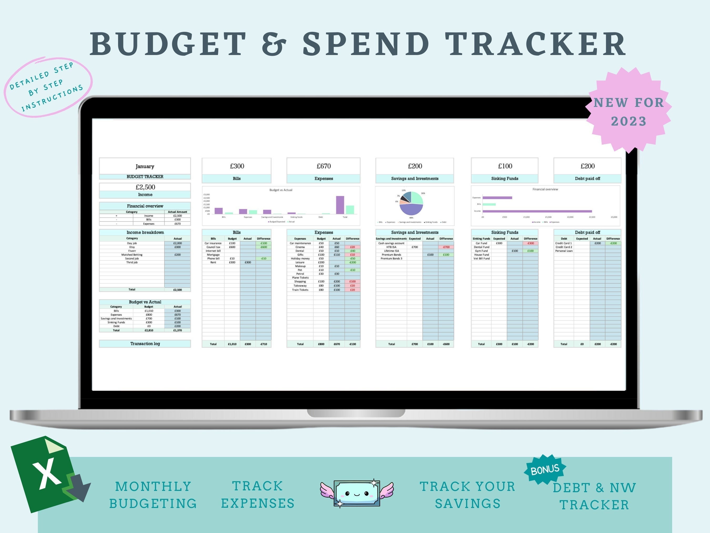 Excel Monthly Budget Tracker Finance Tracker Monthly Budgeting ...