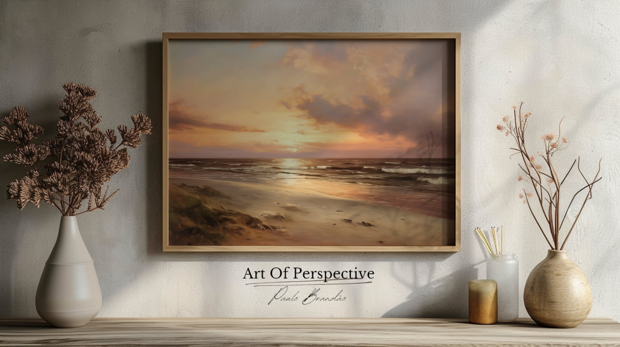 Sunset Beach Digital Print | Vintage Ocean Painting | Neutral Beach ...
