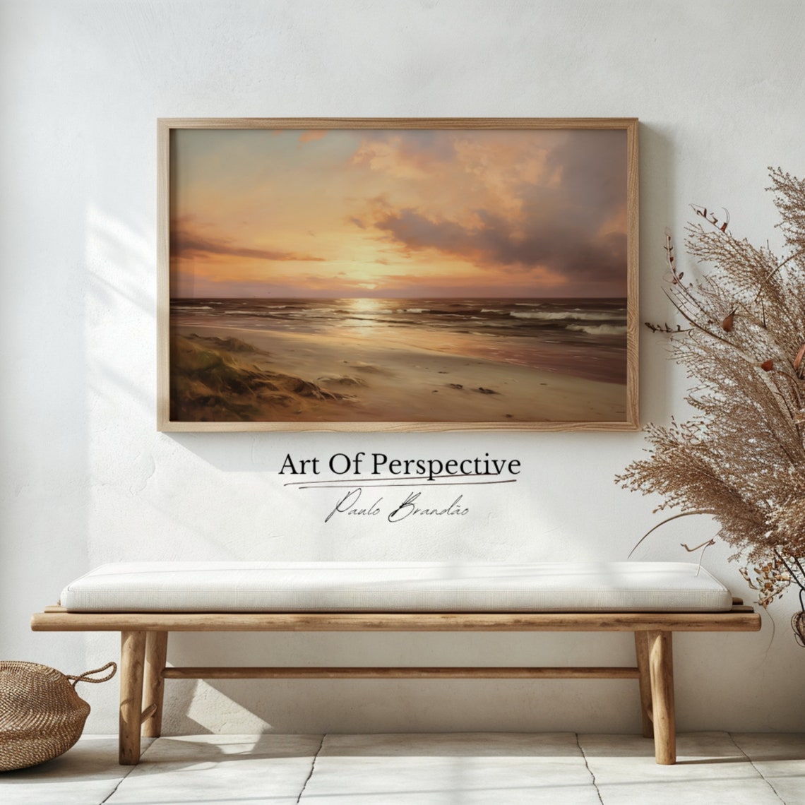 Sunset Beach Digital Print | Vintage Ocean Painting | Neutral Beach ...