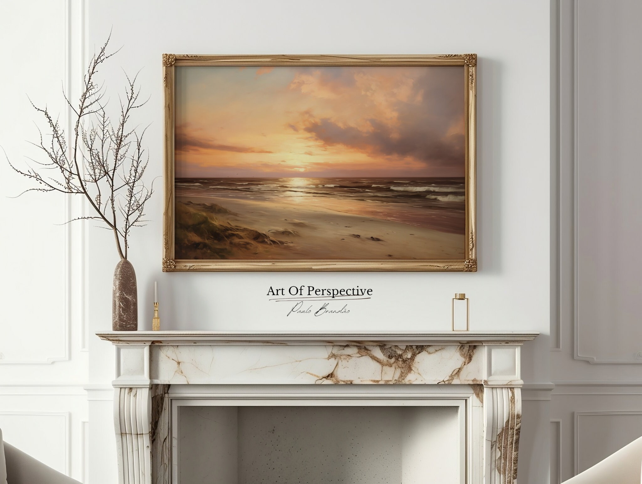 Sunset Beach Digital Print | Vintage Ocean Painting | Neutral Beach ...