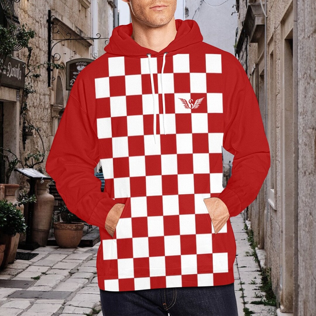 Men's Croatian Checkered Style Hoodie | Croatian Gift | Red and White ...