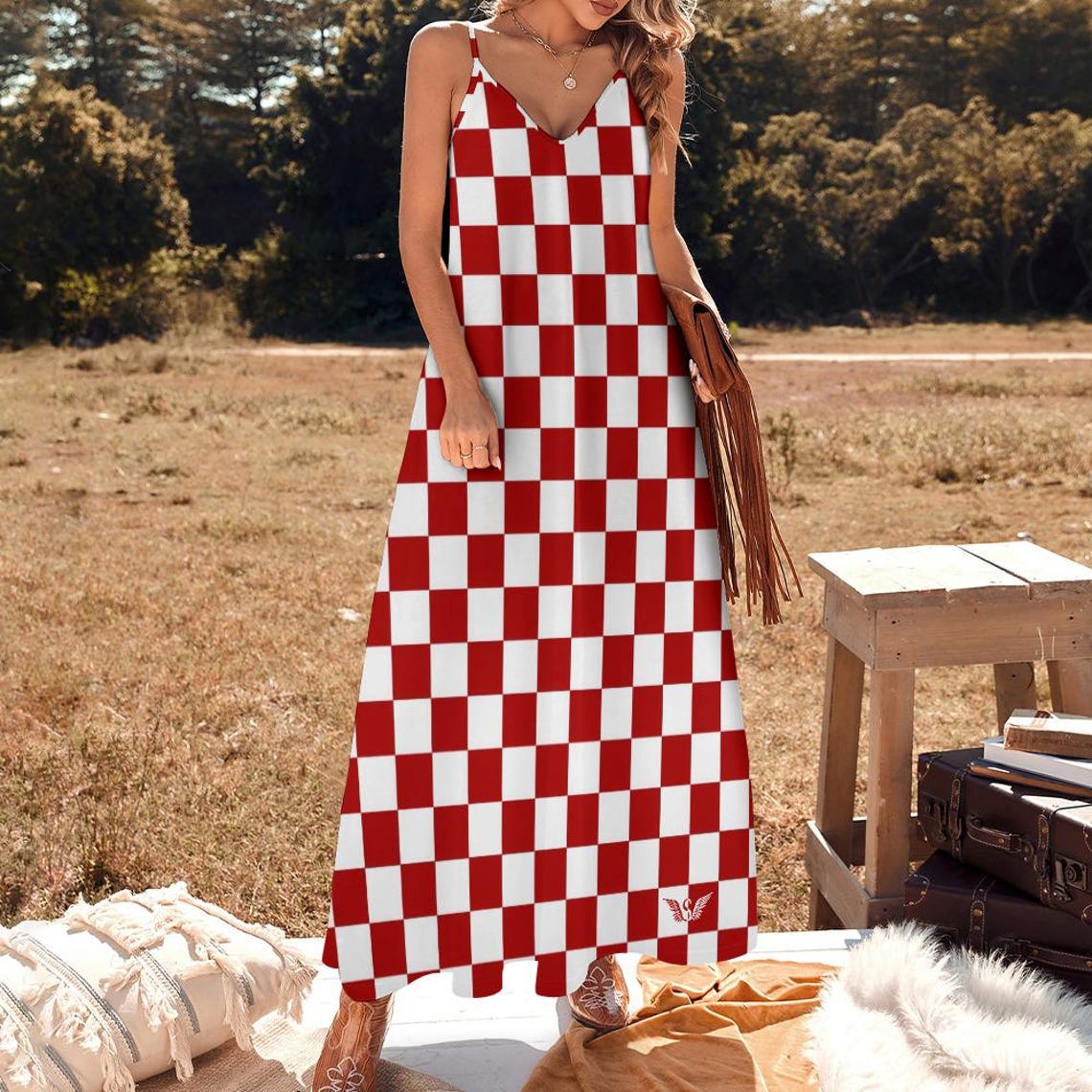 Croatian Checkered Maxi Dress: Summer Ankle Sling Dress - Etsy
