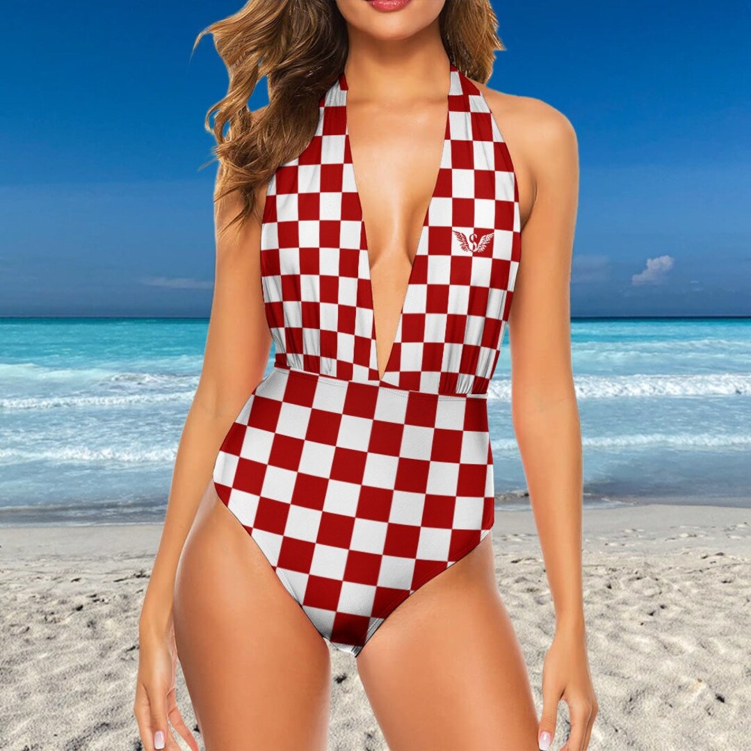 Halter One Piece Bikini Swimsuit in Croatian Style Croatian Design Swimsuit Ladies' Cute ...