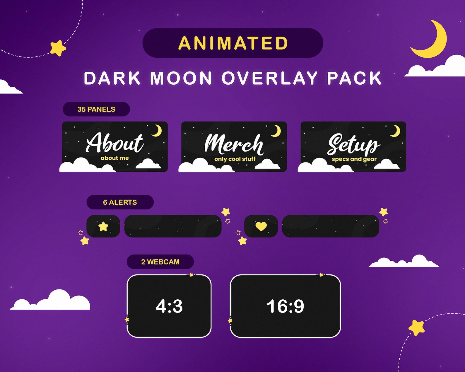 Dark Moon Twitch Overlay Pack • Minimal Black Moon Streamer Package ...