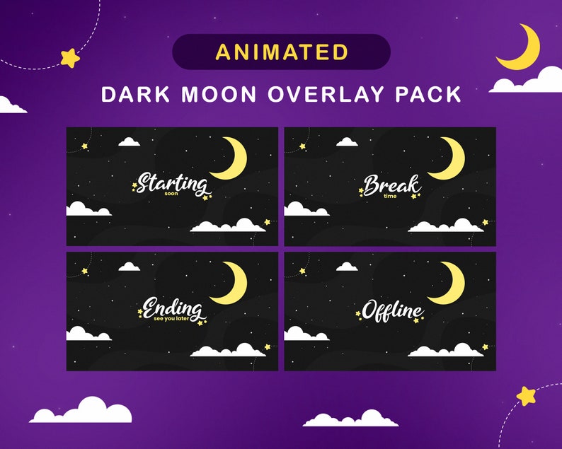 Dark Moon Twitch Overlay Pack • Minimal Black Moon Streamer Package ...