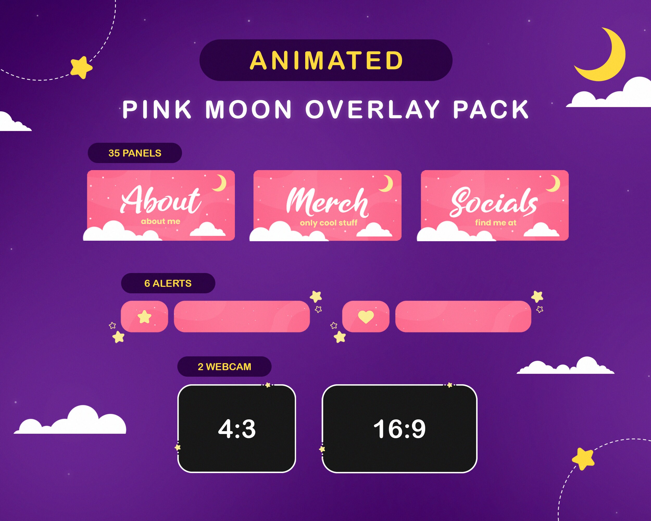 Pink Moon Twitch Overlay Pack • Minimal Pink Moon Streamer Package ...