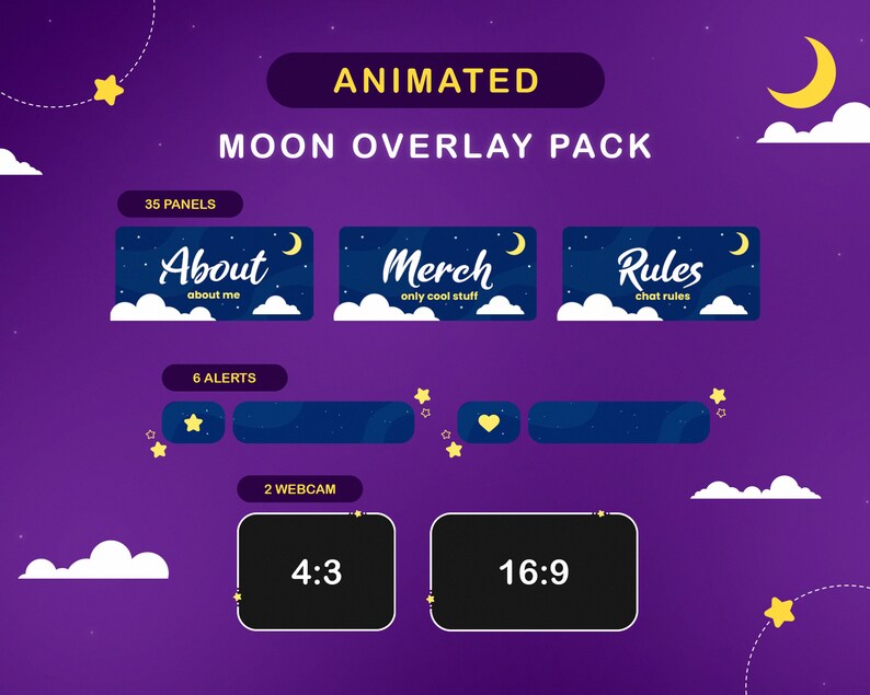 Moon Twitch Overlay Pack Minimal Moon Streamer Package Overlay ...