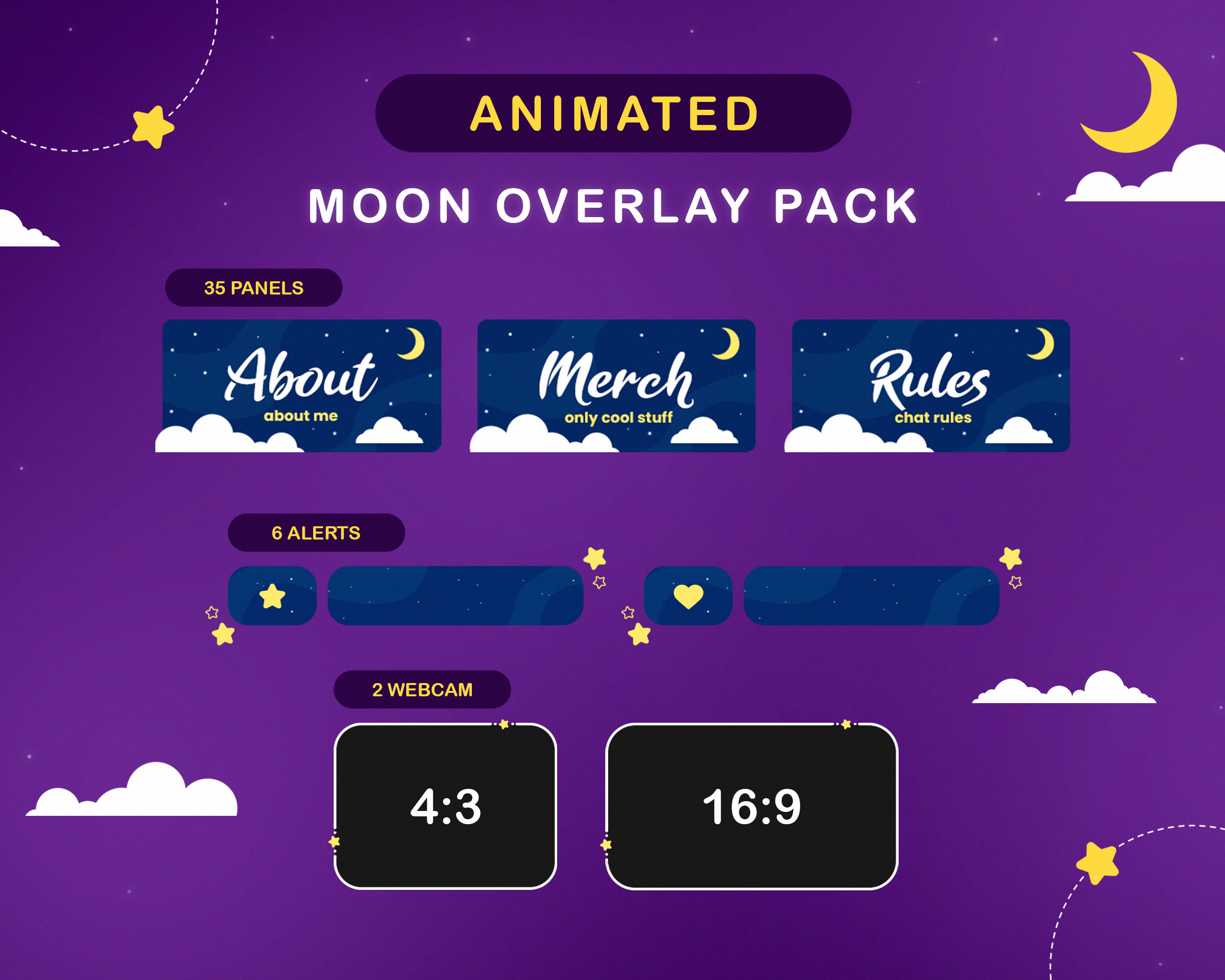 Moon Twitch Overlay Pack Minimal Moon Streamer Package Overlay ...