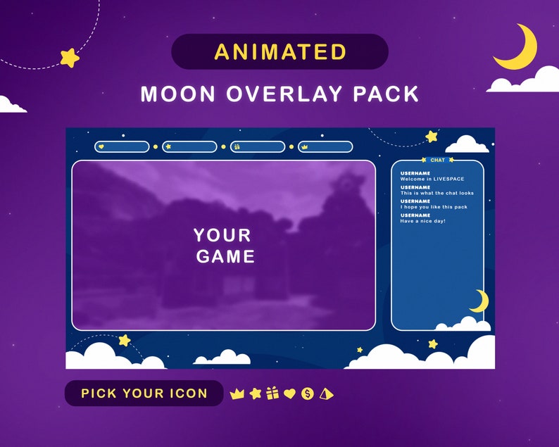 Moon Twitch Overlay Pack • Minimal Moon Streamer Package • Overlay ...