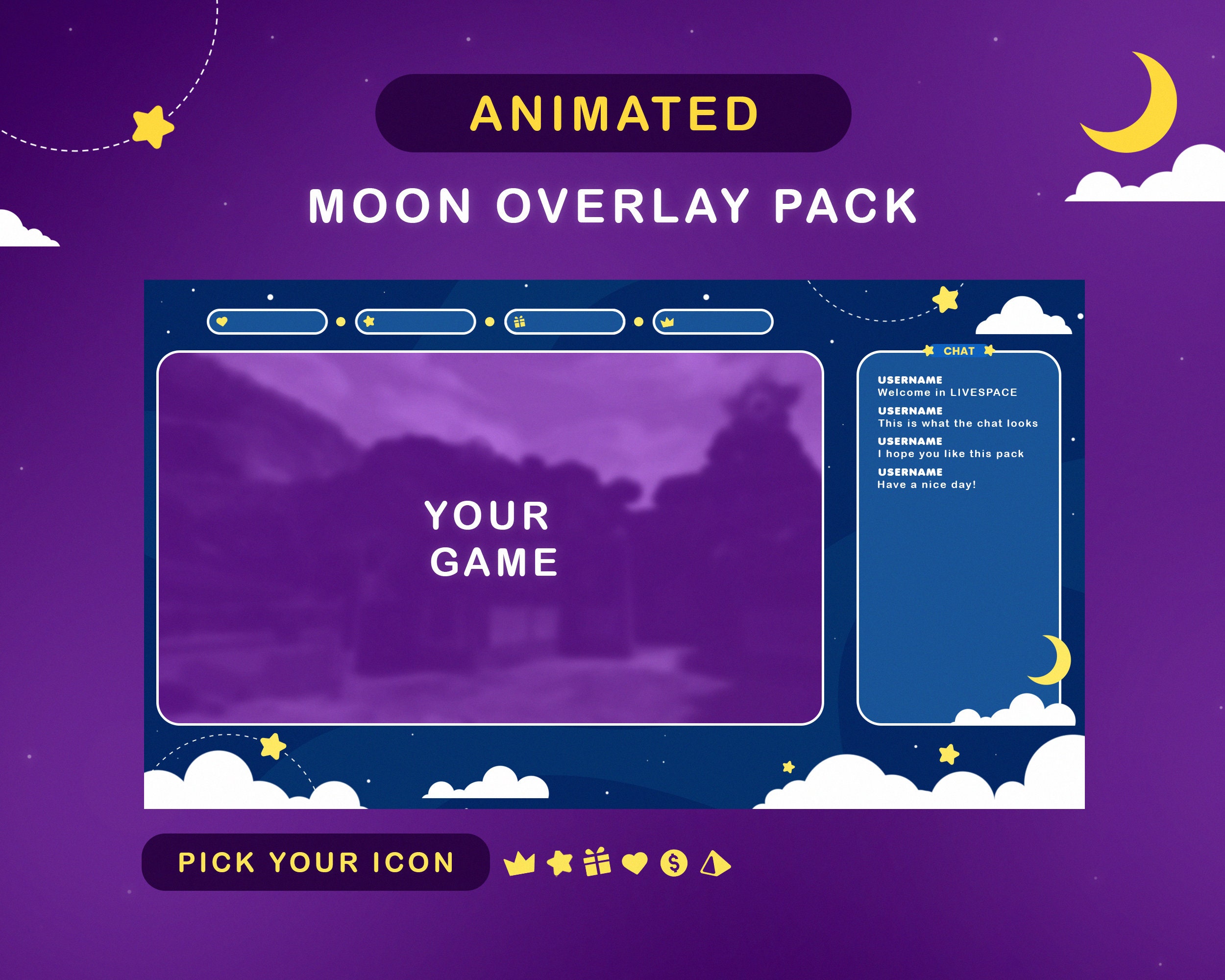 Moon Twitch Overlay Pack Minimal Moon Streamer Package Overlay ...