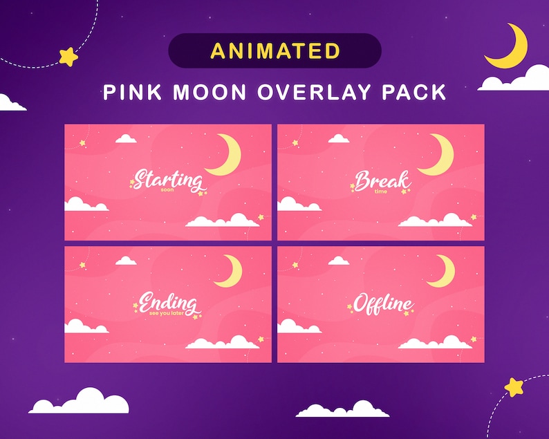 Pink Moon Twitch Overlay Pack • Minimal Pink Moon Streamer Package ...