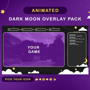 Dark Moon Twitch Overlay Pack • Minimal Black Moon Streamer Package ...