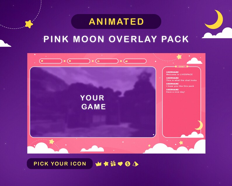 Pink Moon Twitch Overlay Pack • Minimal Pink Moon Streamer Package ...