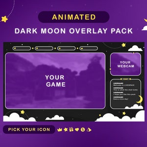 Dark Moon Twitch Overlay Pack • Minimal Black Moon Streamer Package ...