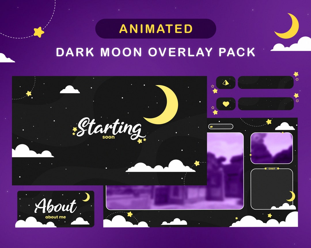 Dark Moon Twitch Overlay Pack • Minimal Black Moon Streamer Package ...