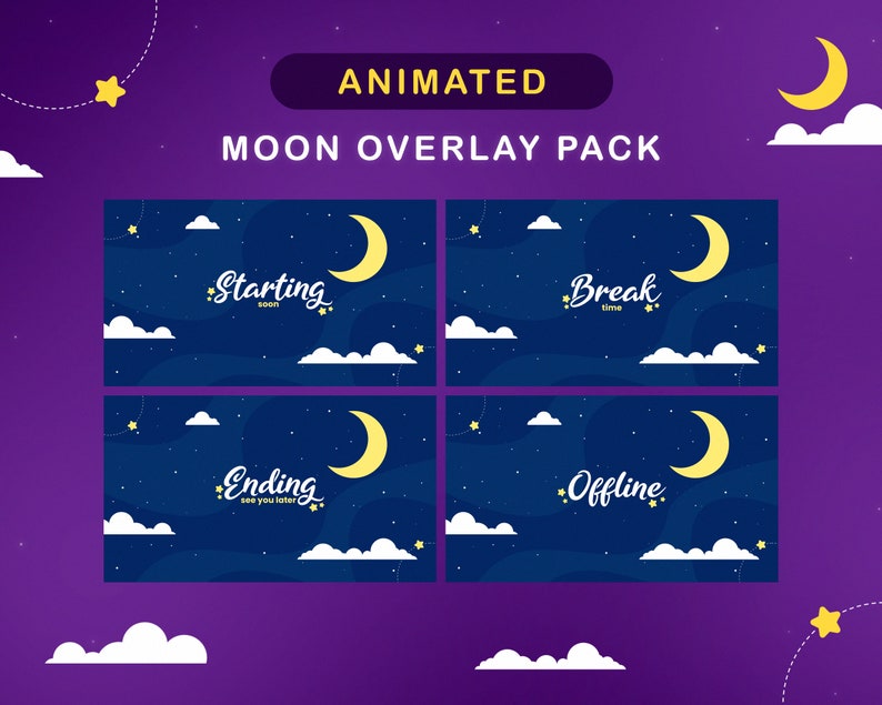 Moon Twitch Overlay Pack Minimal Moon Streamer Package Overlay ...