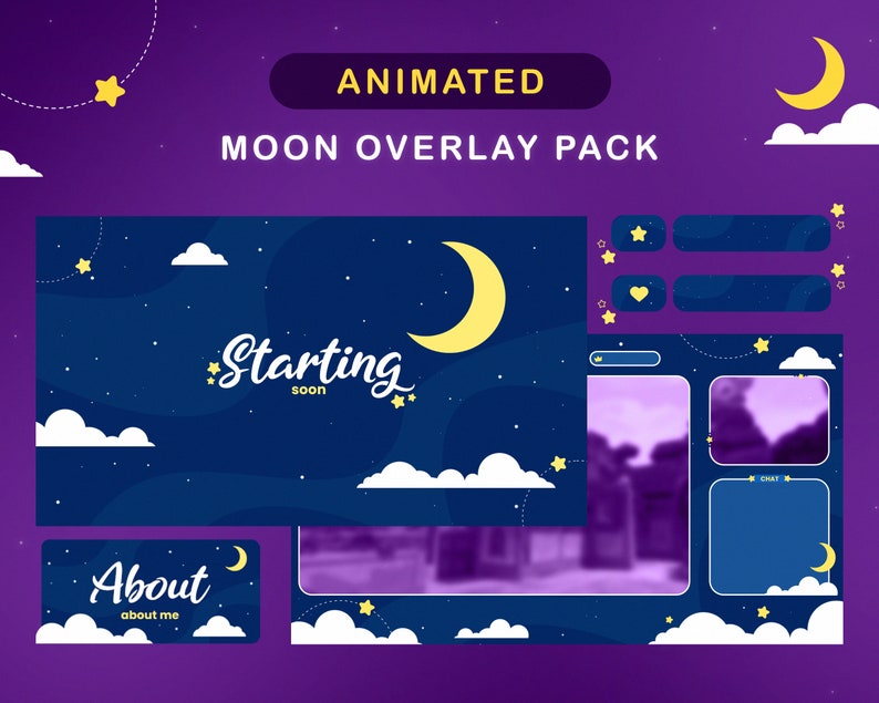Moon Twitch Overlay Pack • Minimal Moon Streamer Package • Overlay ...