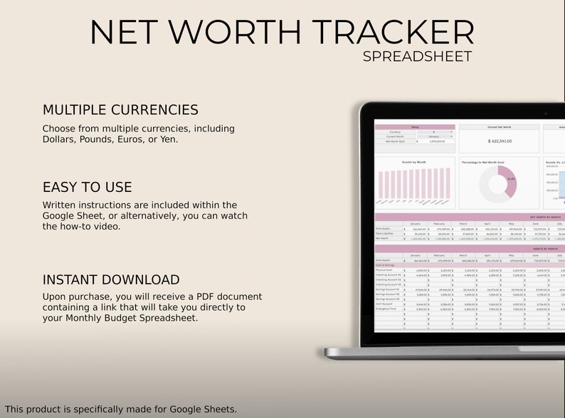 Net Worth Tracker Spreadsheet for Google Sheets, Net Worth Calculator ...