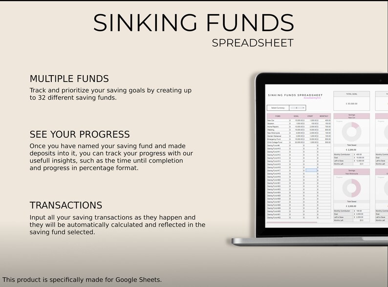 Sinking Funds Tracker, Google Sheets Spreadsheet, Personal Finance ...