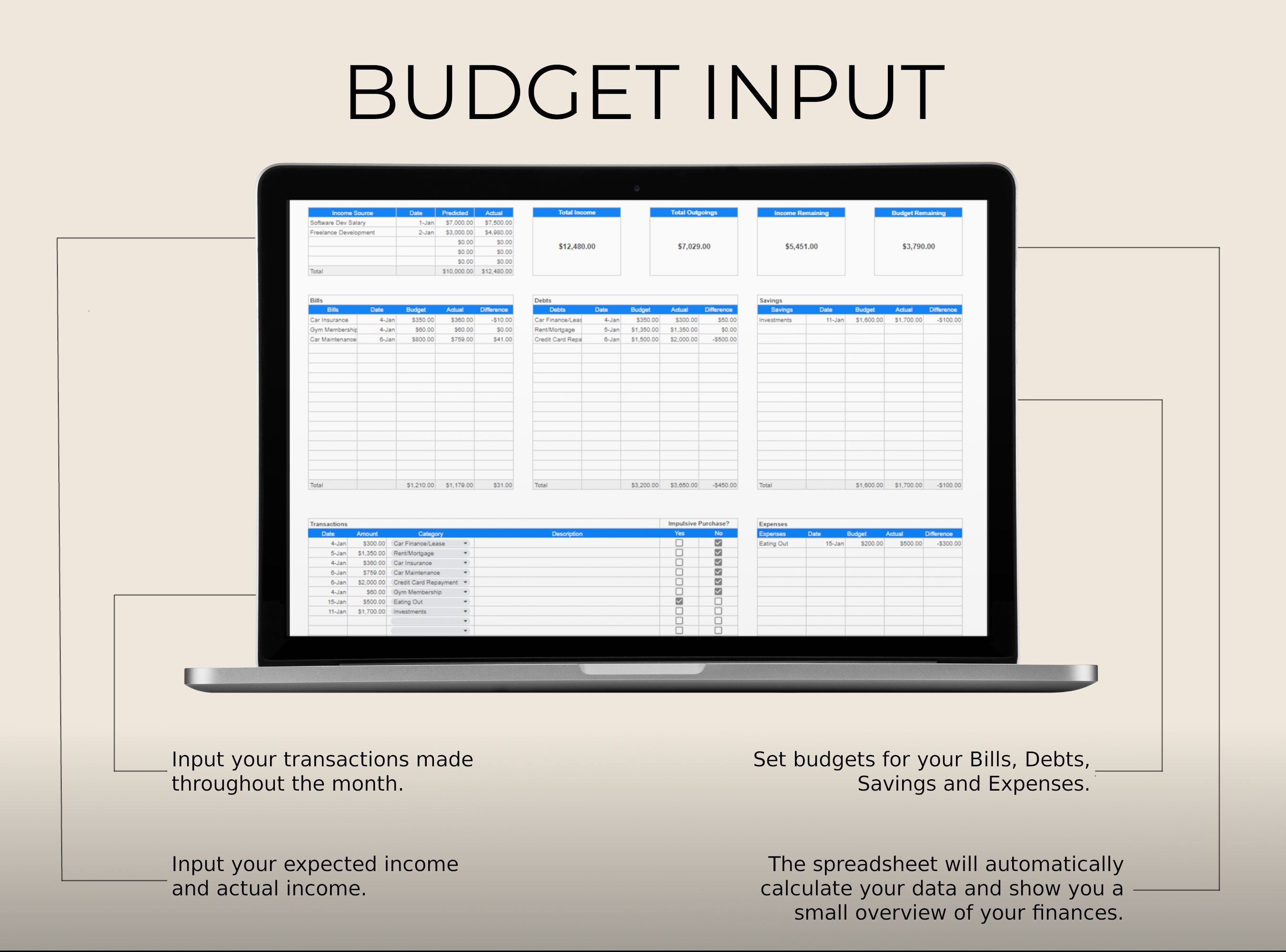 Monthly Budget Spreadsheet Template for Google Sheets, Savings, Budget ...