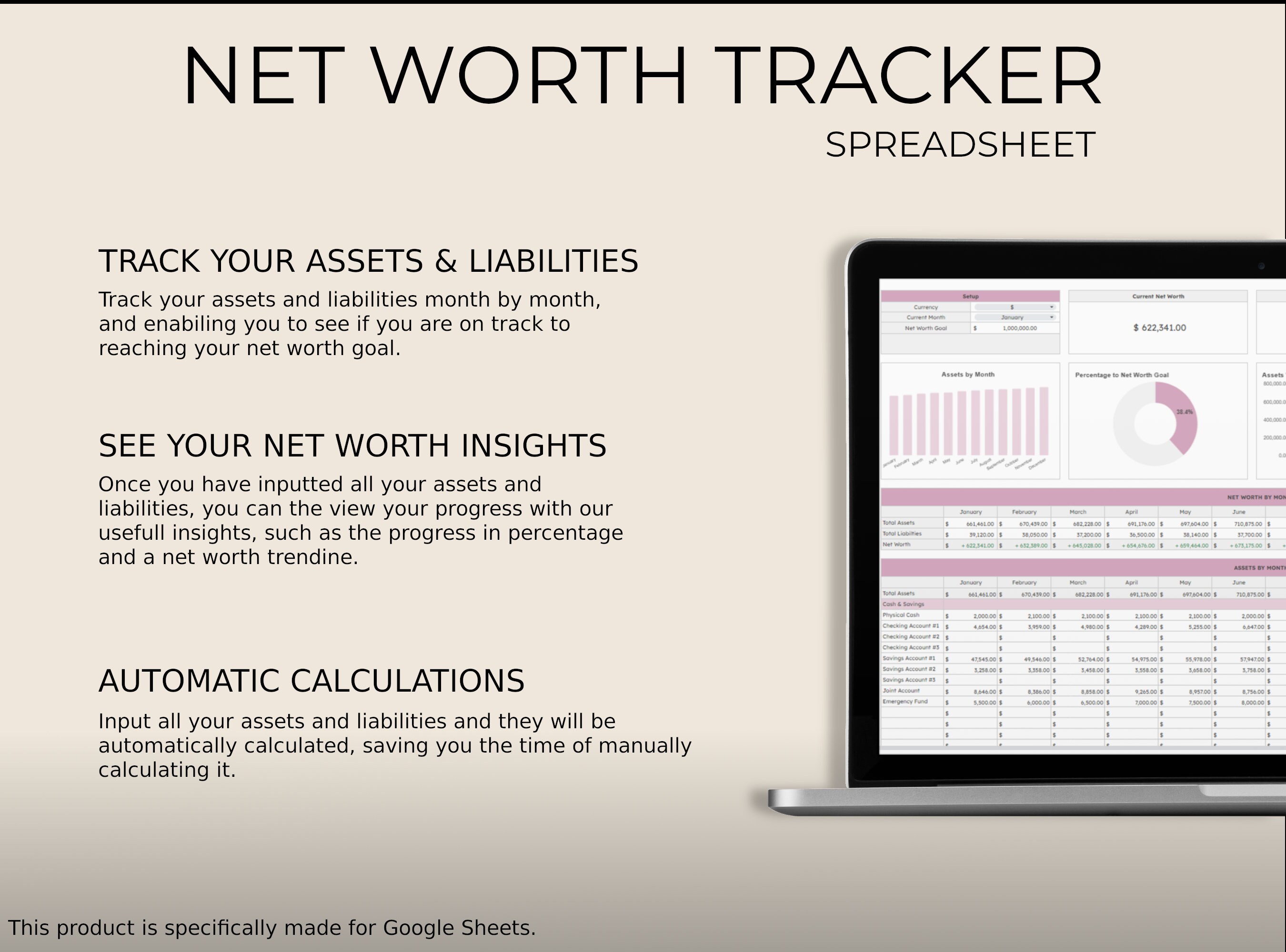 Net Worth Tracker Spreadsheet for Google Sheets, Net Worth Calculator ...
