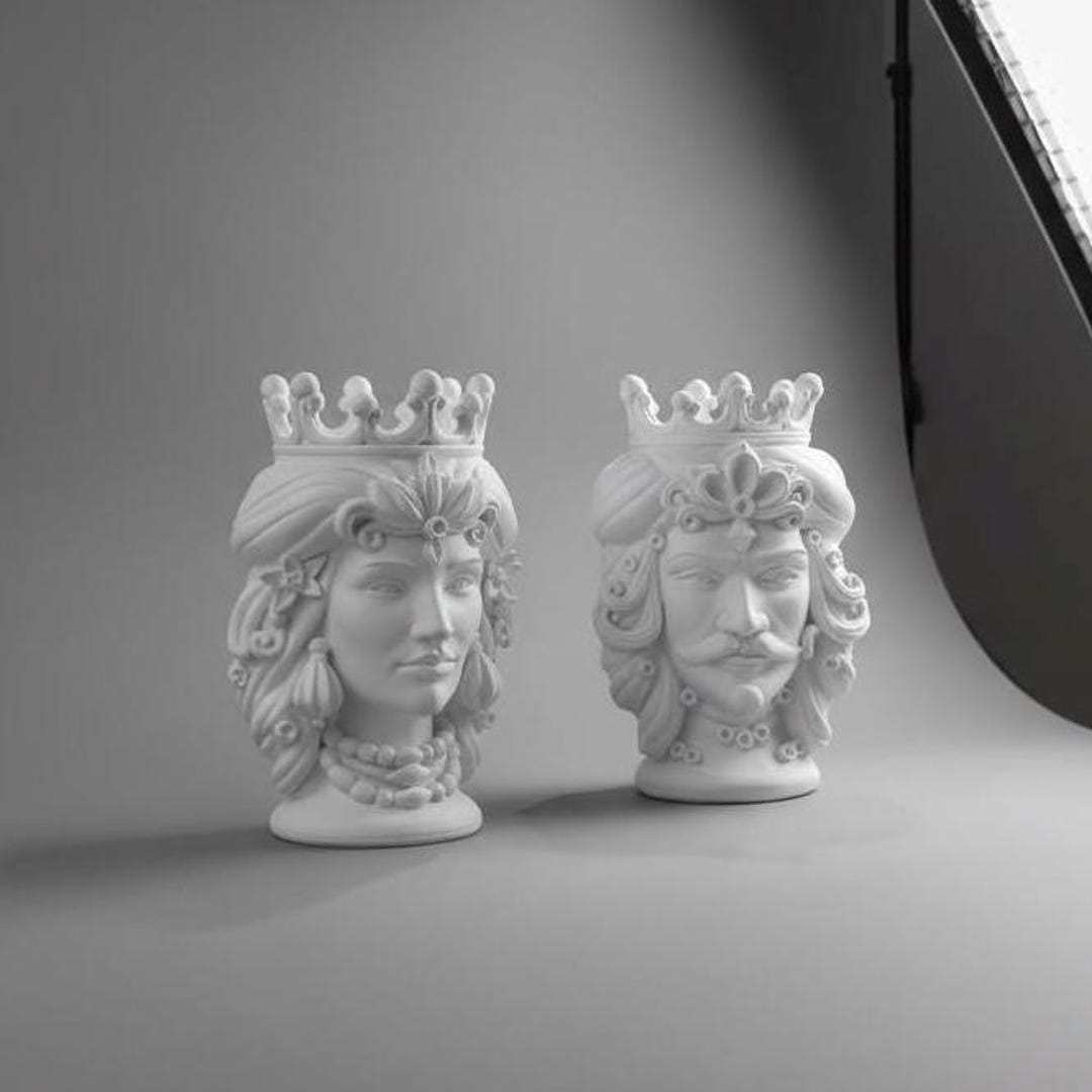 Pair of White Moor's Heads - Classic Sicilian Style (sculptures Printed ...