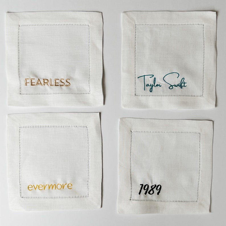 Taylor Swift Album Embroidered Linen Cocktail Napkins | Swifties ...