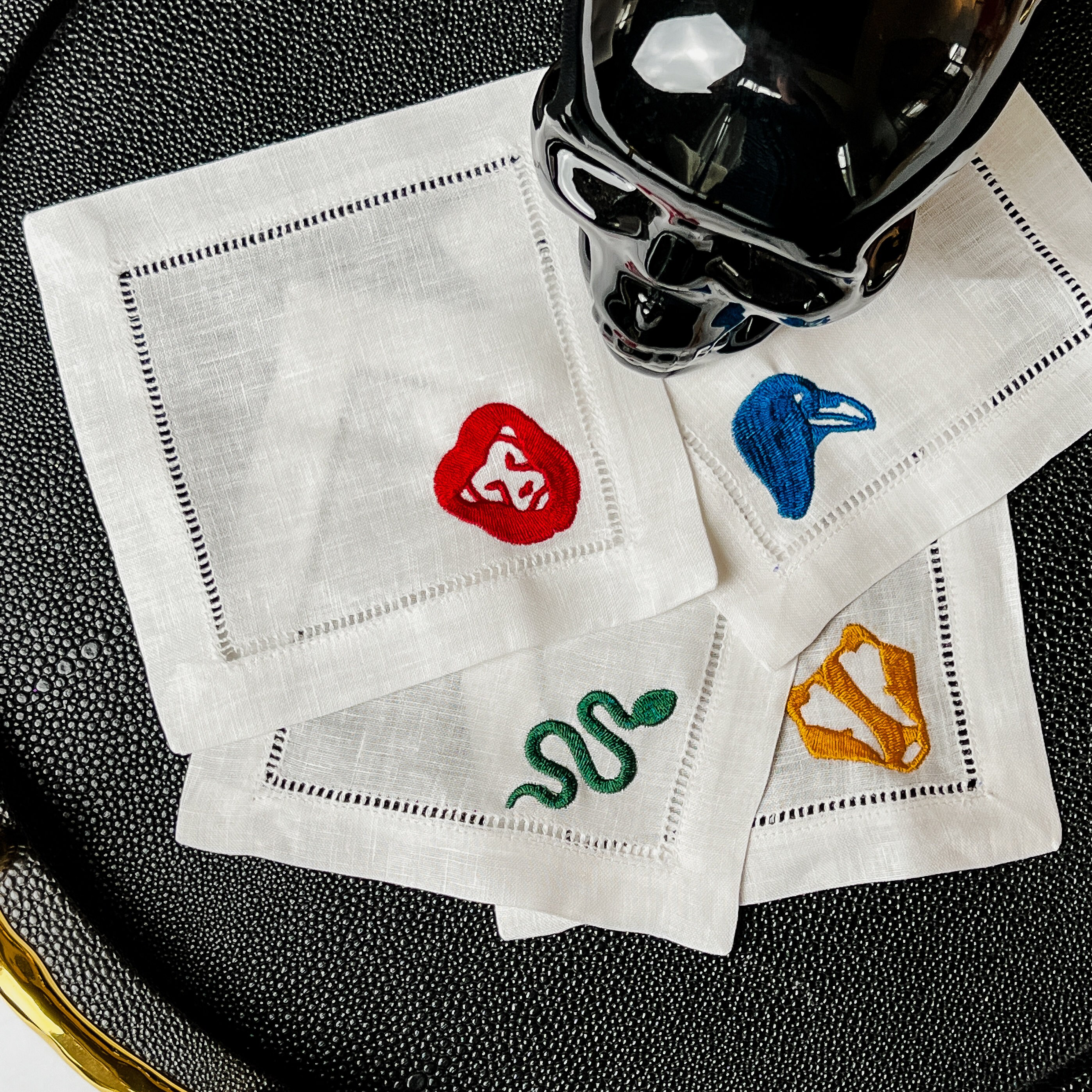 Hogwarts House Mascots Embroidered Linen Cocktail Napkins set of 4 ...