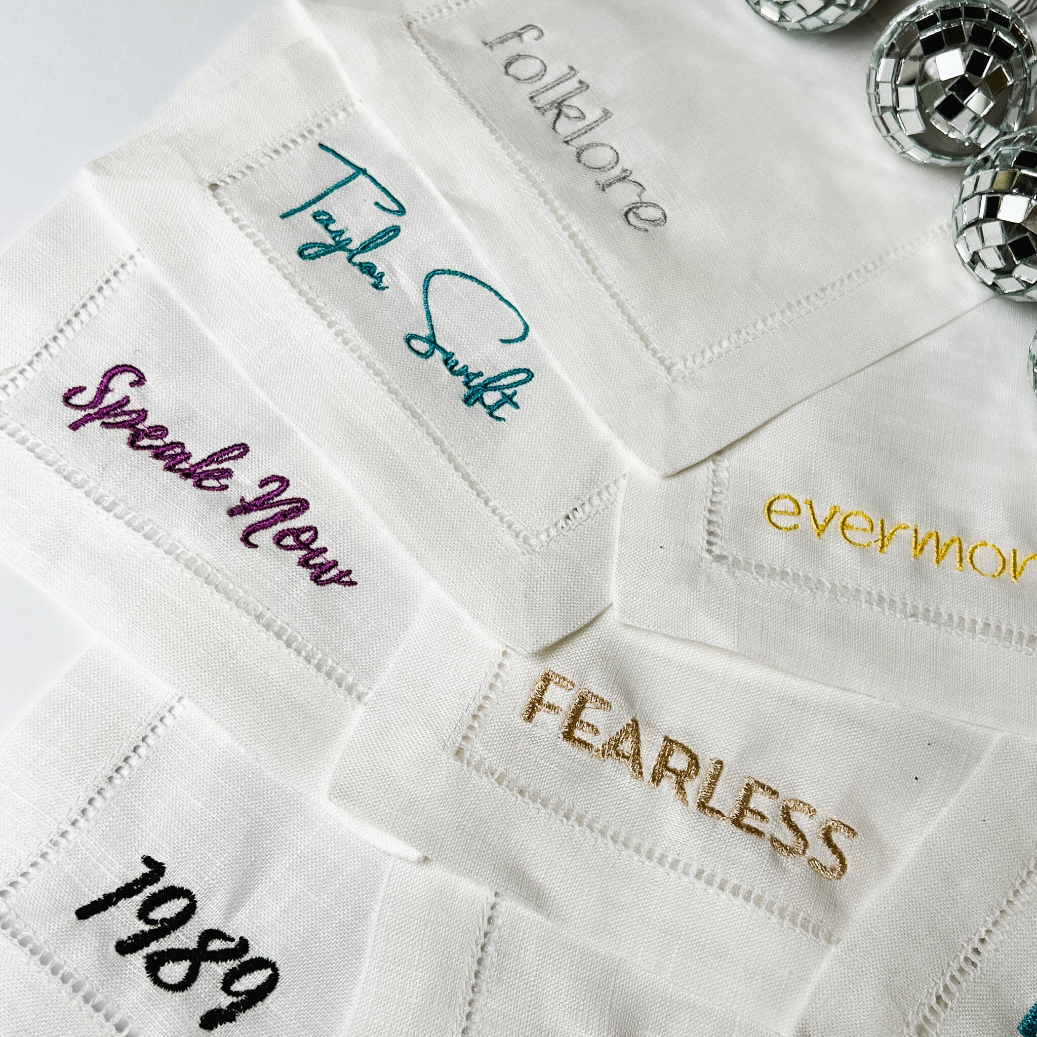 Taylor Swift Album Embroidered Linen Cocktail Napkins | Swifties ...
