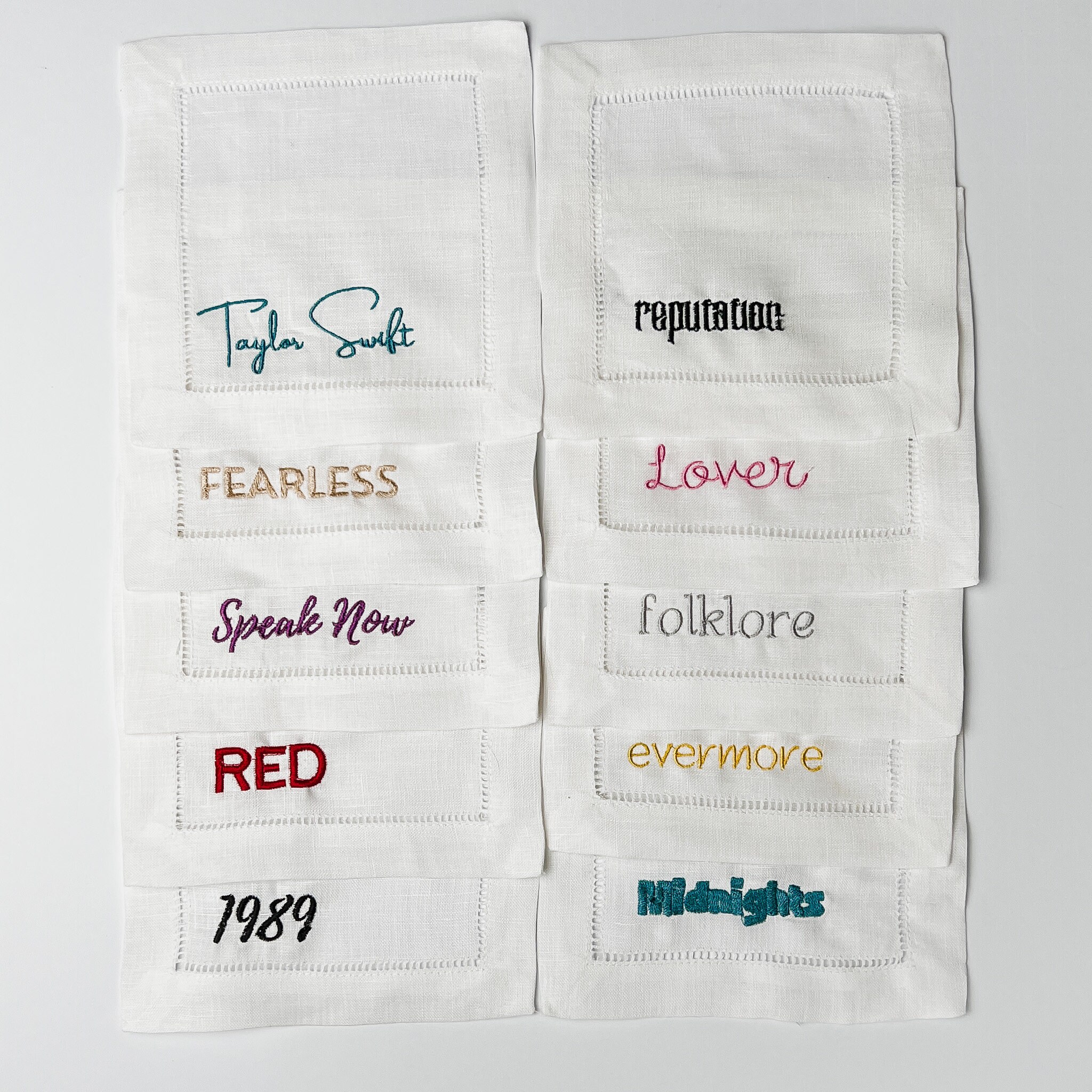 Taylor Swift Album Embroidered Linen Cocktail Napkins | Swifties ...