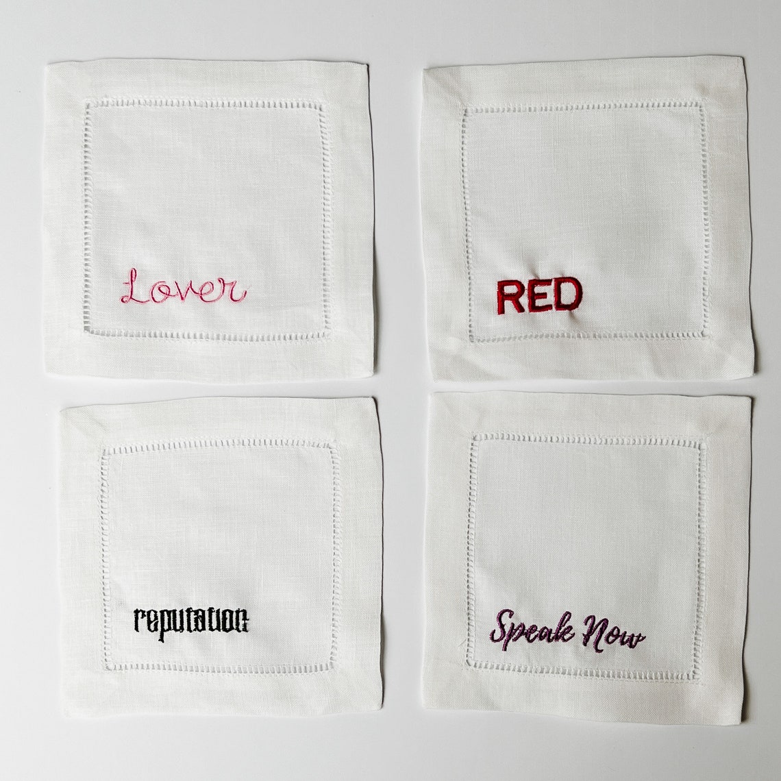 Taylor Swift Album Embroidered Linen Cocktail Napkins | Swifties ...