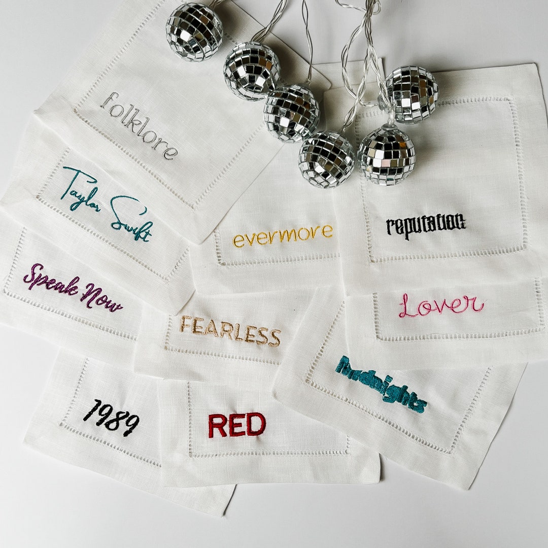 Taylor Swift Album Embroidered Linen Cocktail Napkins | Swifties ...