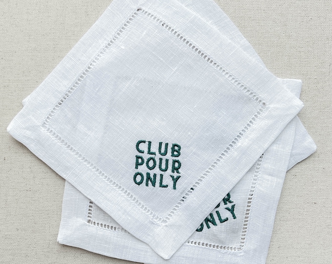 Club Pour Only Embroidered Linen Cocktail Napkins (set of 4) | Country ...