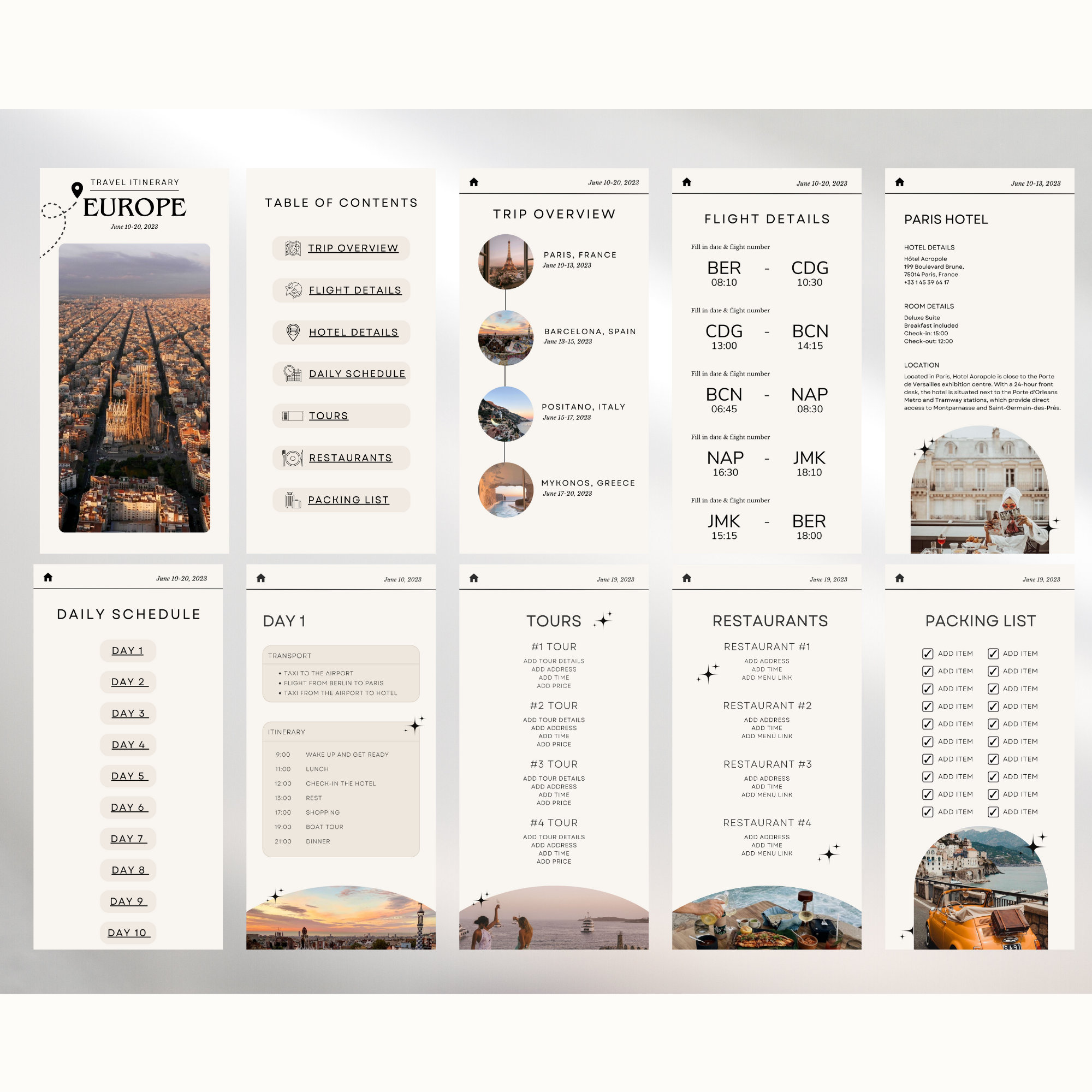 10 Day Digital Travel Itinerary Template | Travel Planner | Travel ...