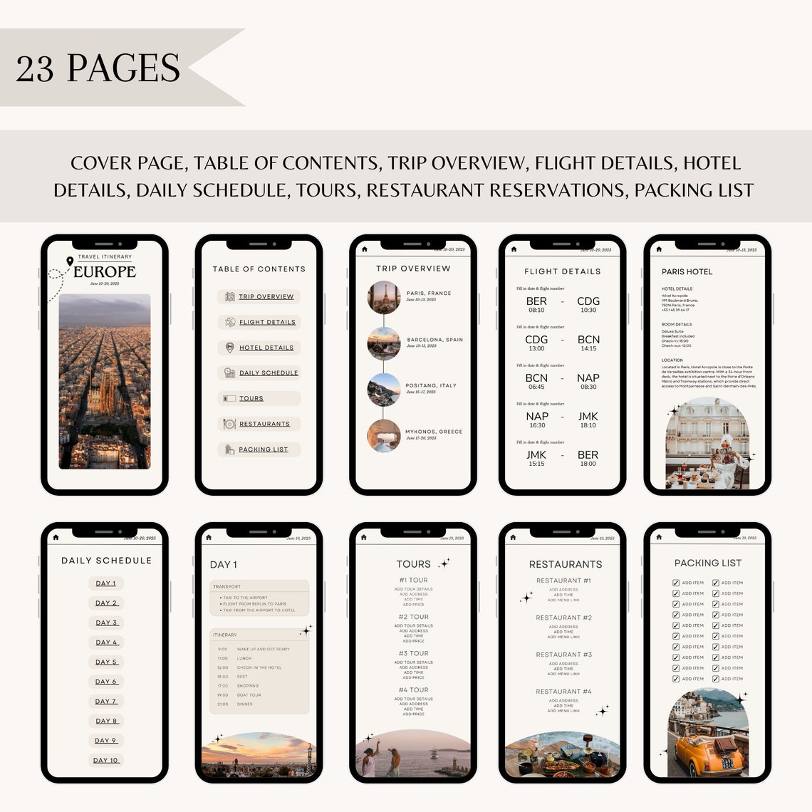10 Day Digital Travel Itinerary Template Travel Planner Travel Guide ...