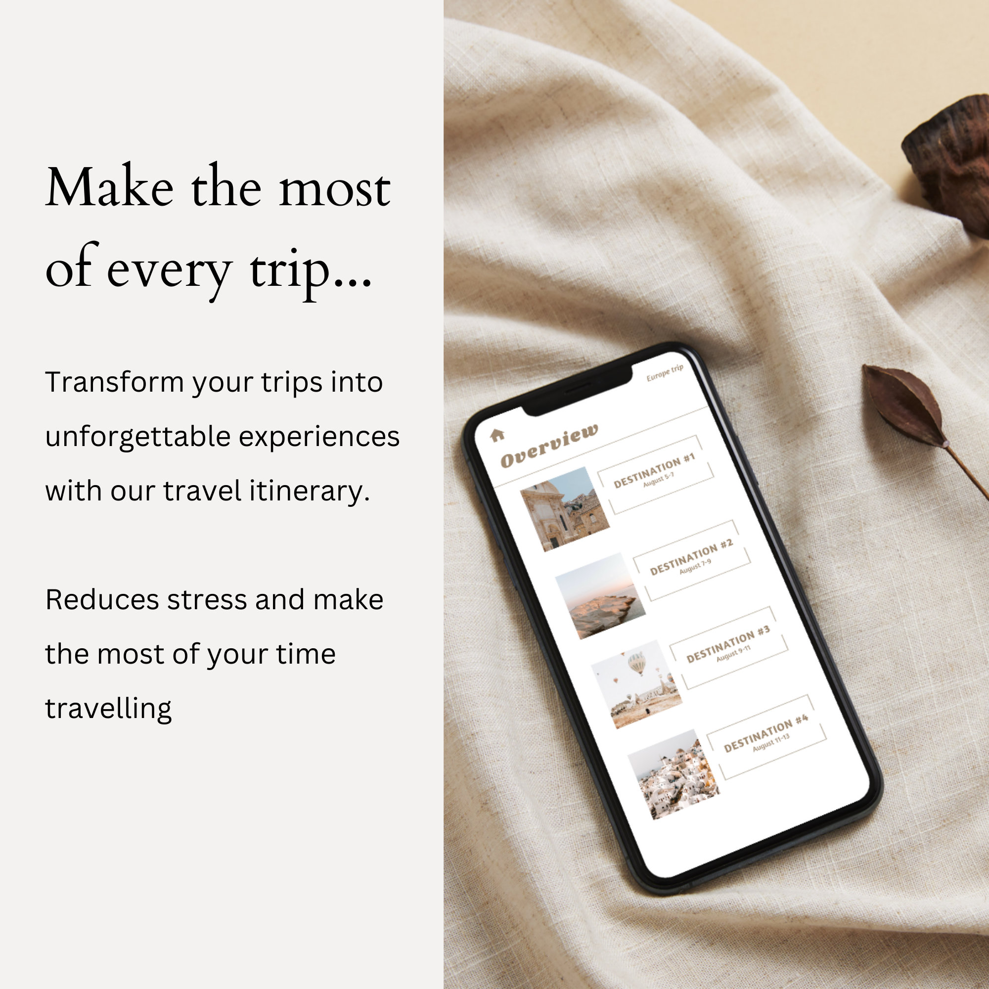 Aesthetic Travel Itinerary Template | Editable Mobile Trip Planner ...