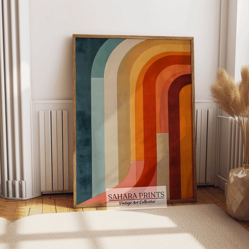 Vibrant Retro Abstract Art Print | Colourful Curved Lines Wall Poster | Printed & Shipped | #16 ...