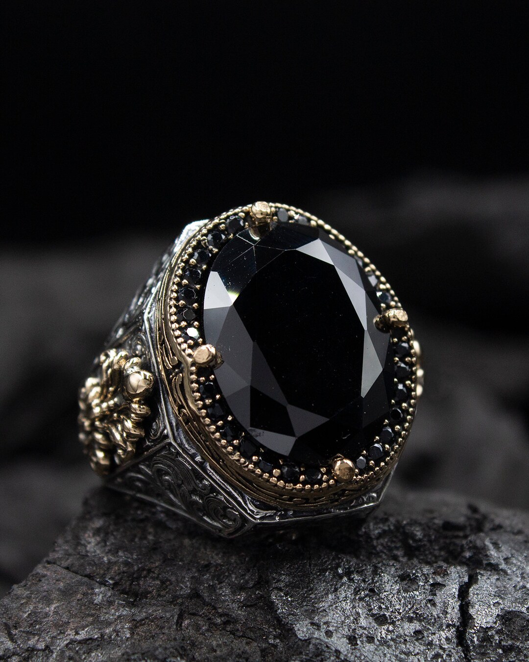 Unique Black Zircon Stone Men Ring, Mid Century Modern Ring, Turkish ...