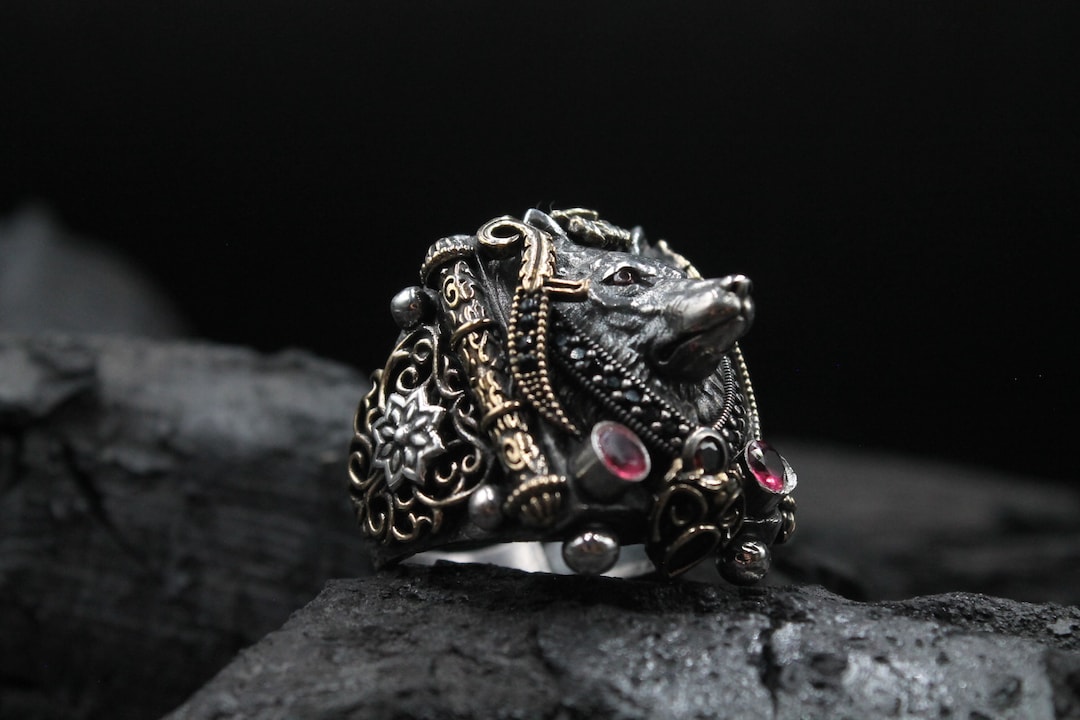 Silver Wolf Rings Mens Handmade Ring Turkish Handmade Silver - Etsy