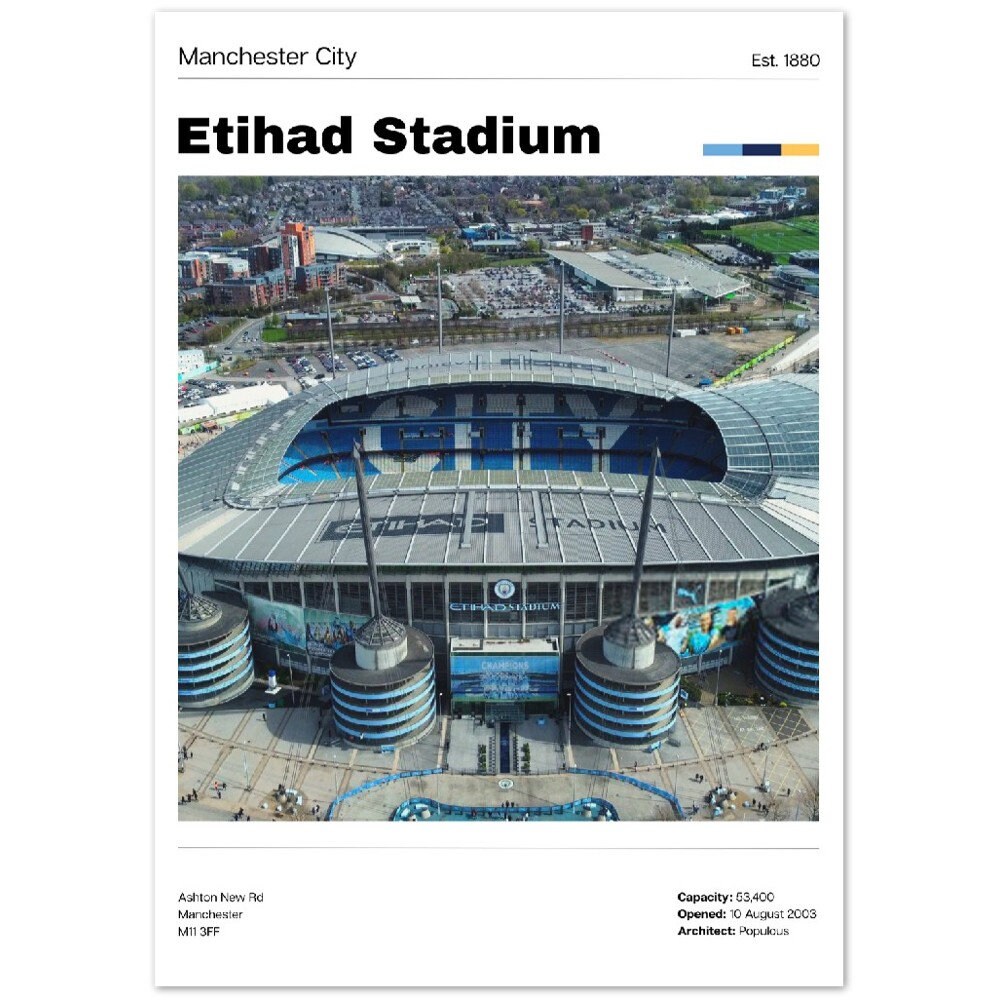 Manchester City Poster Etihad Stadium A4 A3 A2 Print Erling - Etsy UK