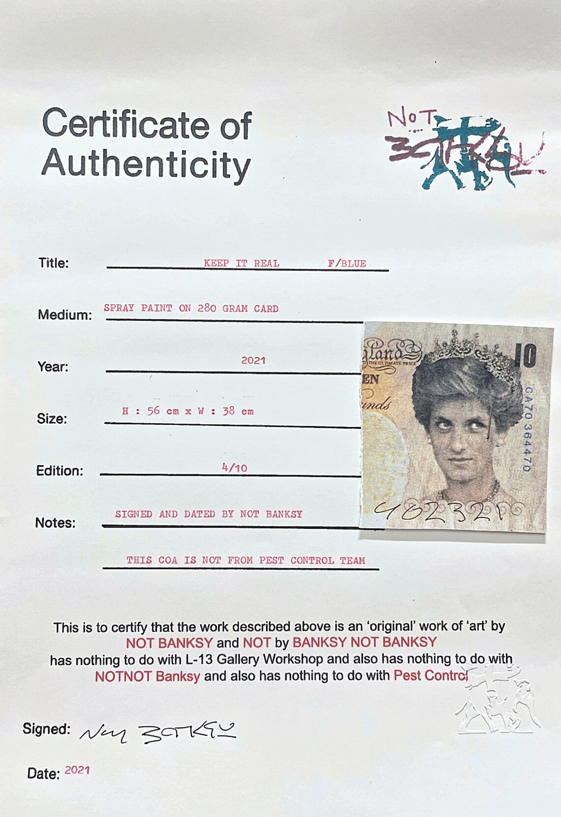 BANKSY/NOT BANKSY - Keep It Real - Original Spray Paint, Certificate ...