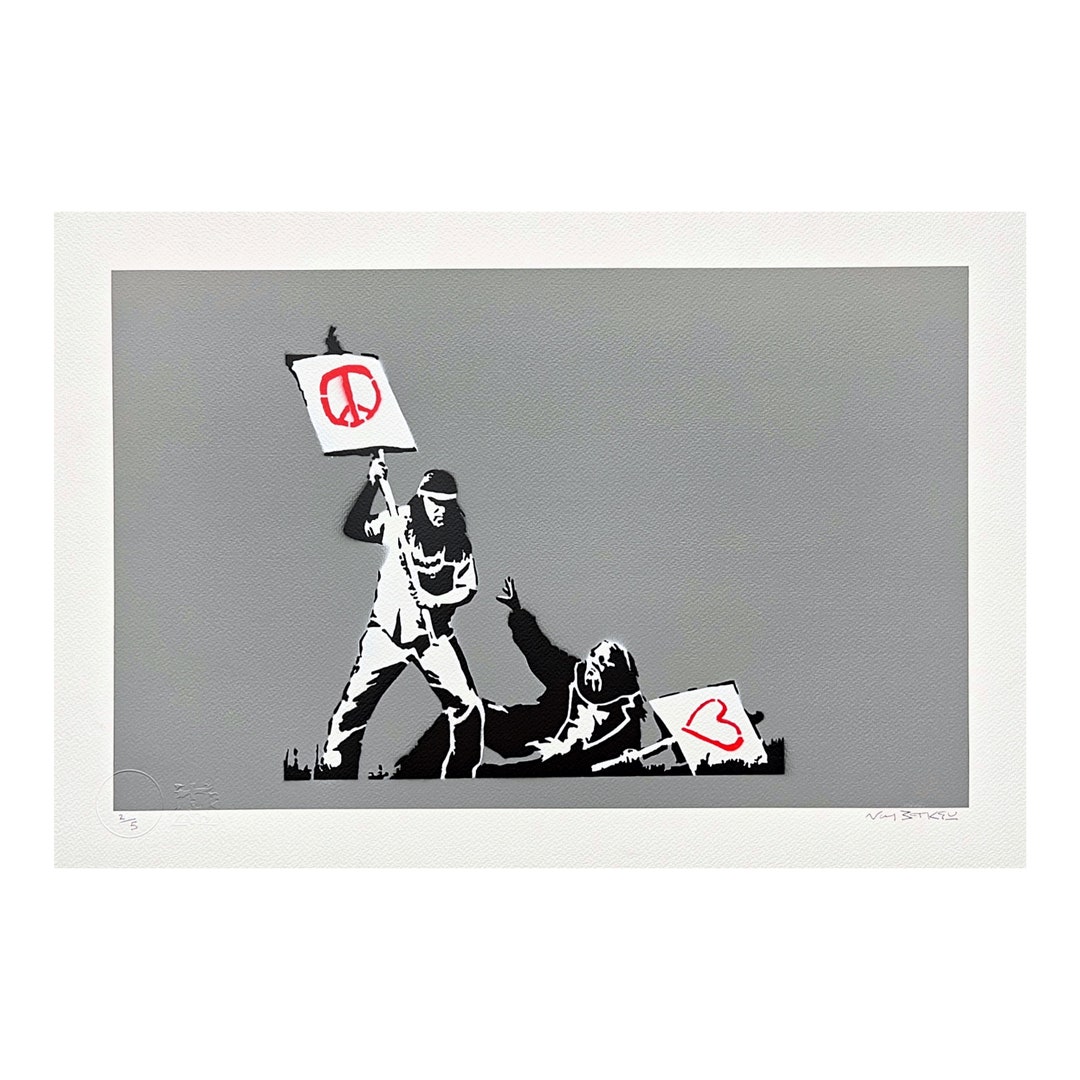 BANKSY/NOT BANKSY - Peace Vs Love - Original Spray Paint, Certificate ...