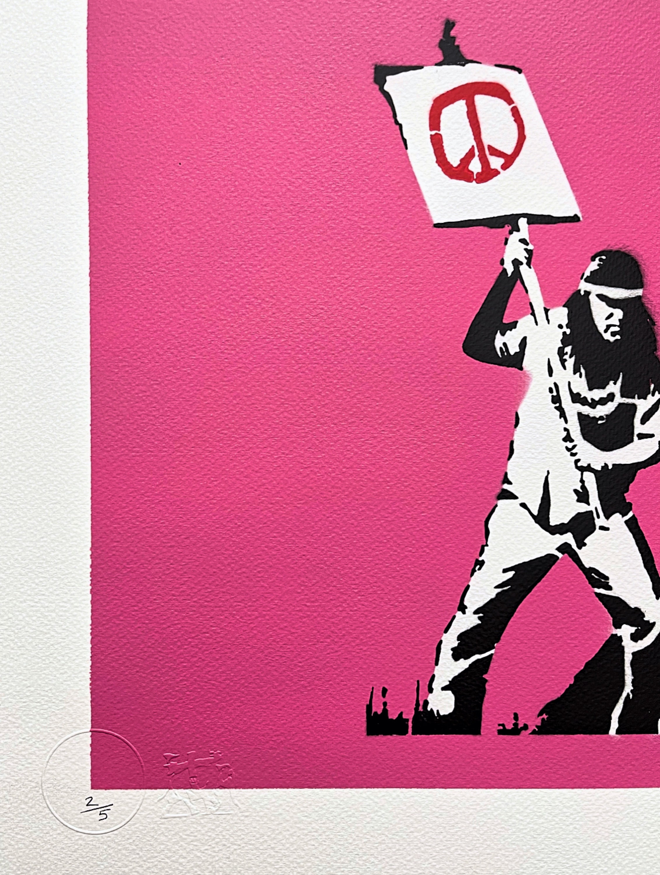 BANKSY/NOT BANKSY - Peace Vs Love - Original Spray Paint, Certificate ...