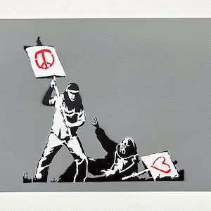 BANKSY/NOT BANKSY peace Vs Love Original Spray - Etsy