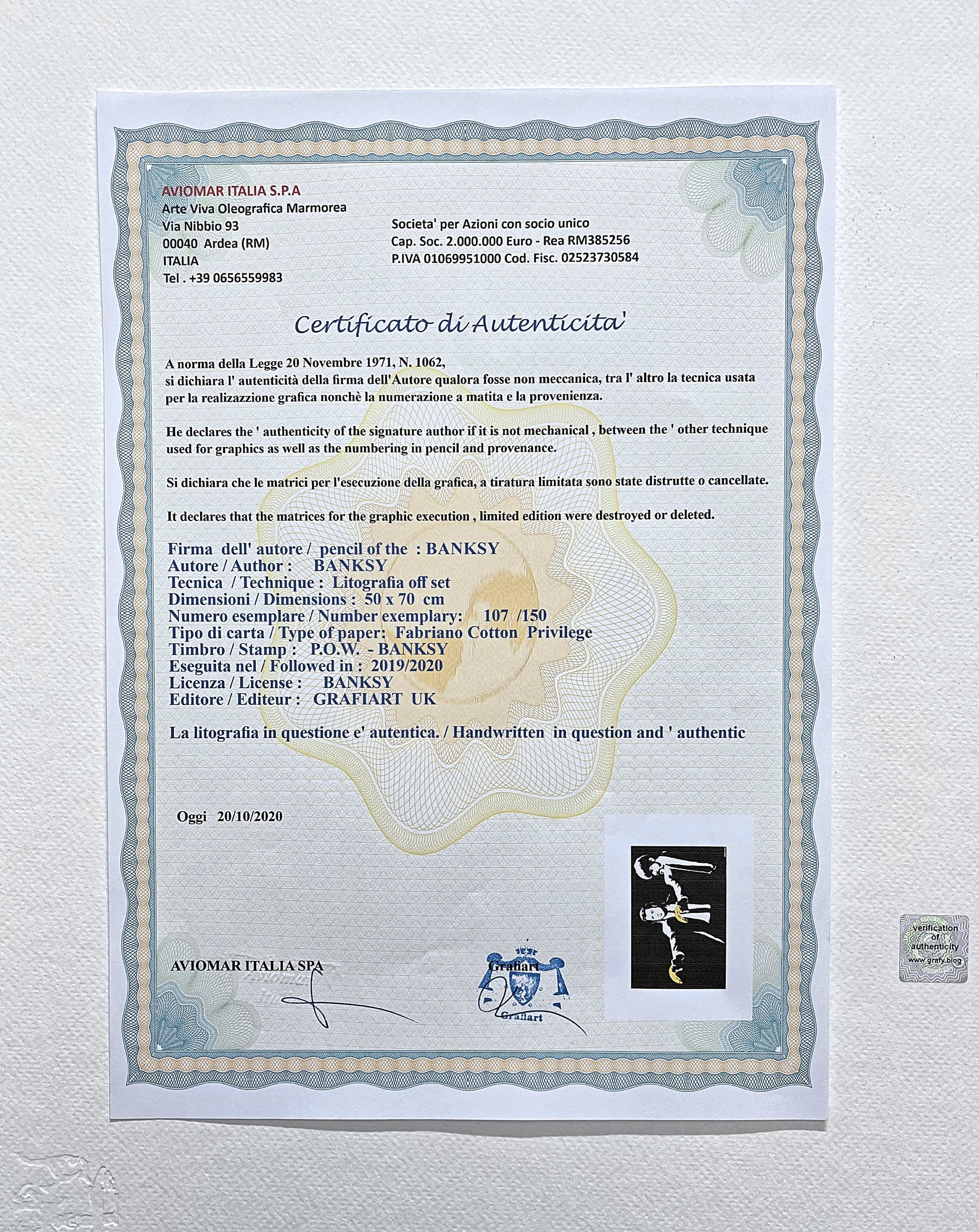 BANKSY pulp Fiction Signed Certificate coa - Etsy
