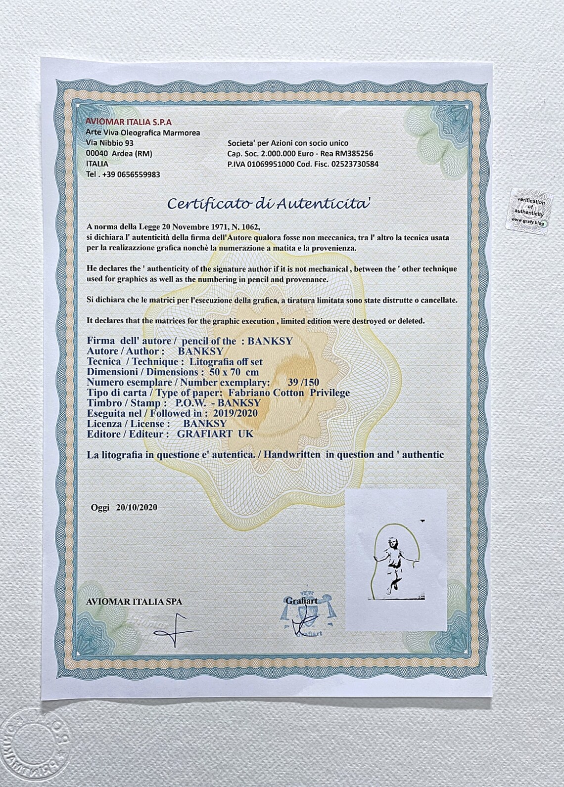 BANKSY girl With Skipping Rope Signed, Certificate, Limited Edition 39/ ...