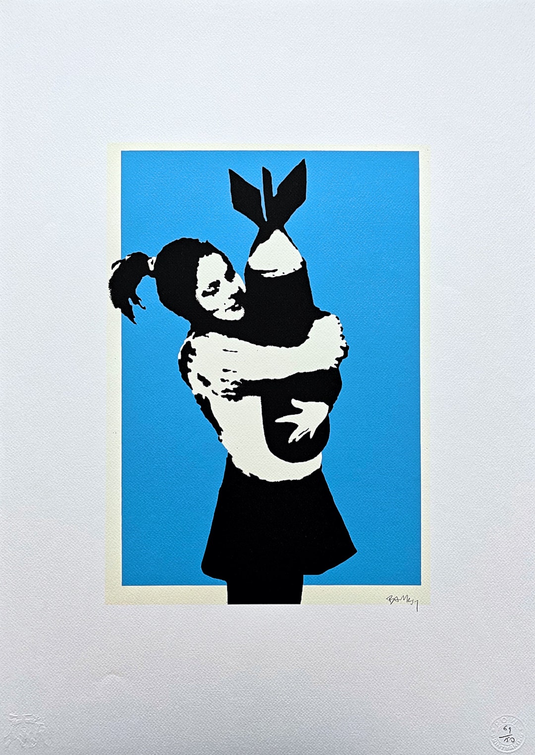 BANKSY bomb Love Signed, Certificate coa, Limited Edition 69/150, 50 X ...