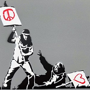BANKSY/NOT BANKSY - Peace Vs Love - Original Spray Paint, Certificate ...