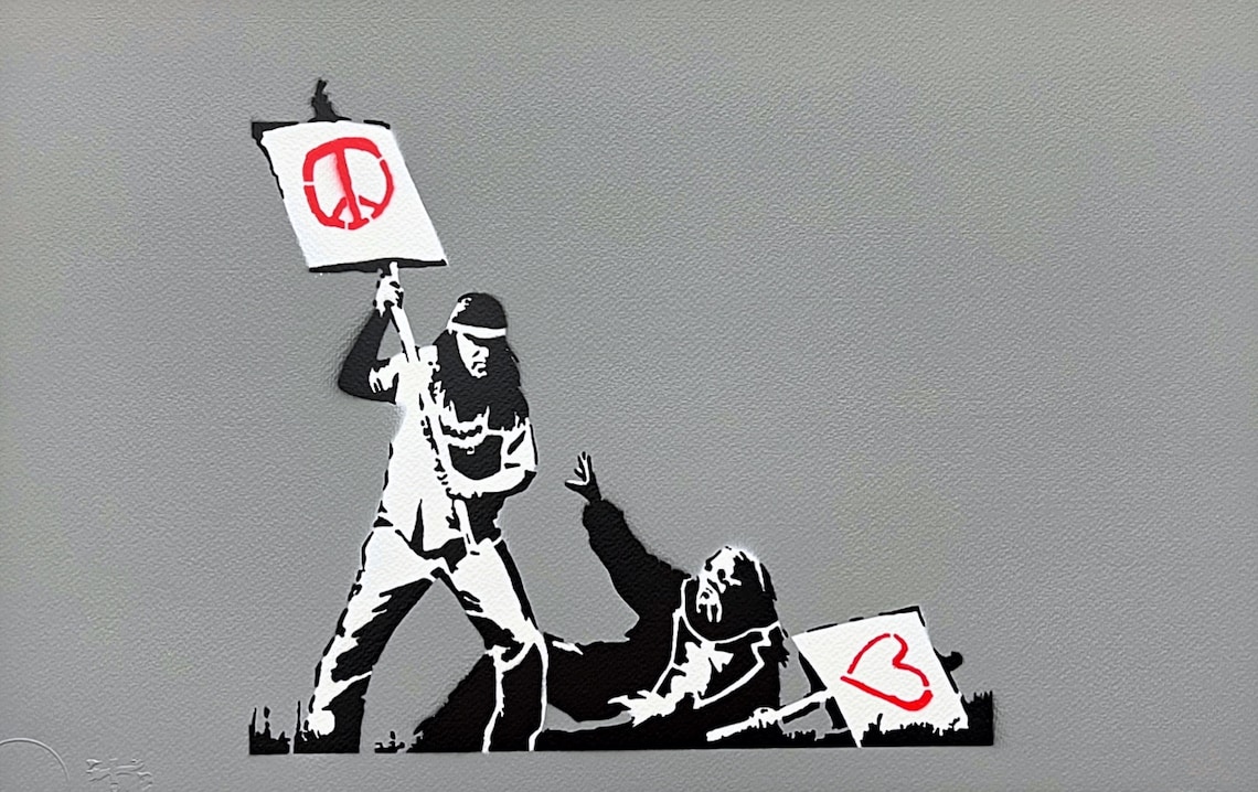 BANKSY/NOT BANKSY peace Vs Love Original Spray - Etsy